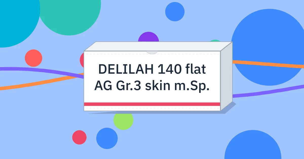 Symbolbild: Packung mit der Aufschrift DELILAH 140 flat AG Gr.3 skin m.Sp. (PZN 14247307) – Verfügbarkeit und Bezug in Apotheken in Frankfurt am Main