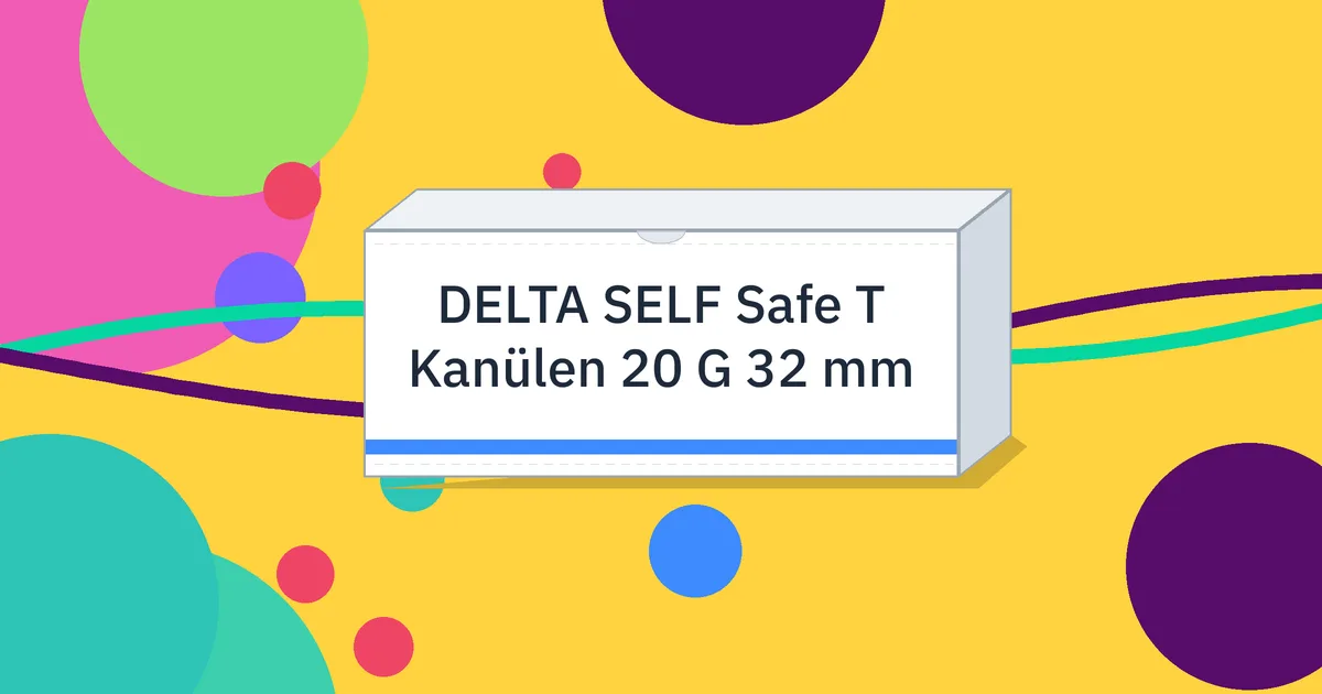 Symbolbild: Packung mit der Aufschrift DELTA SELF Safe T Kanülen 20 G 32 mm (PZN 07766389) – Verfügbarkeit und Bezug in Apotheken in Frankfurt am Main