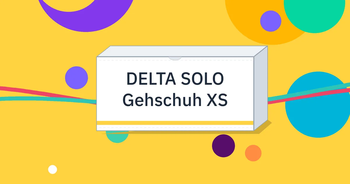 Symbolbild: Packung mit der Aufschrift DELTA SOLO Gehschuh XS (PZN 08799037) – Verfügbarkeit und Bezug in Apotheken in Frankfurt am Main