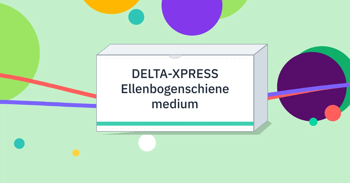 Symbolbild: Packung mit der Aufschrift DELTA-XPRESS Ellenbogenschiene medium (PZN 09533169) – Verfügbarkeit und Bezug in Apotheken in Frankfurt am Main