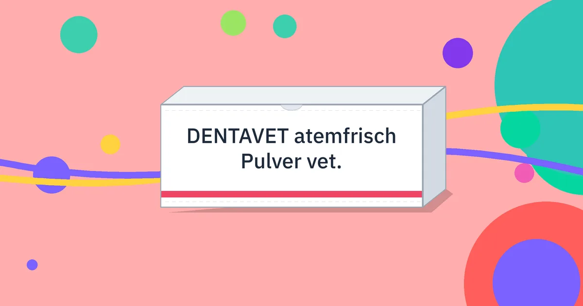 Symbolbild: Packung mit der Aufschrift DENTAVET atemfrisch Pulver vet. (PZN 10543428) – Verfügbarkeit und Bezug in Apotheken in Frankfurt am Main