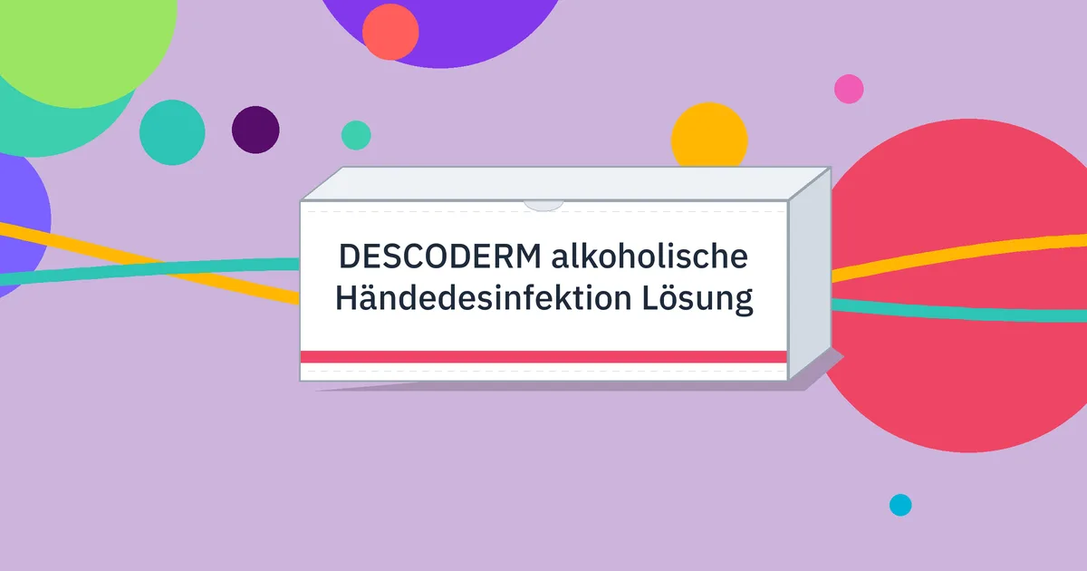 Symbolbild: Packung mit der Aufschrift DESCODERM alkoholische Händedesinfektion Lösung (PZN 19730818) – Verfügbarkeit und Bezug in Apotheken in Frankfurt am Main