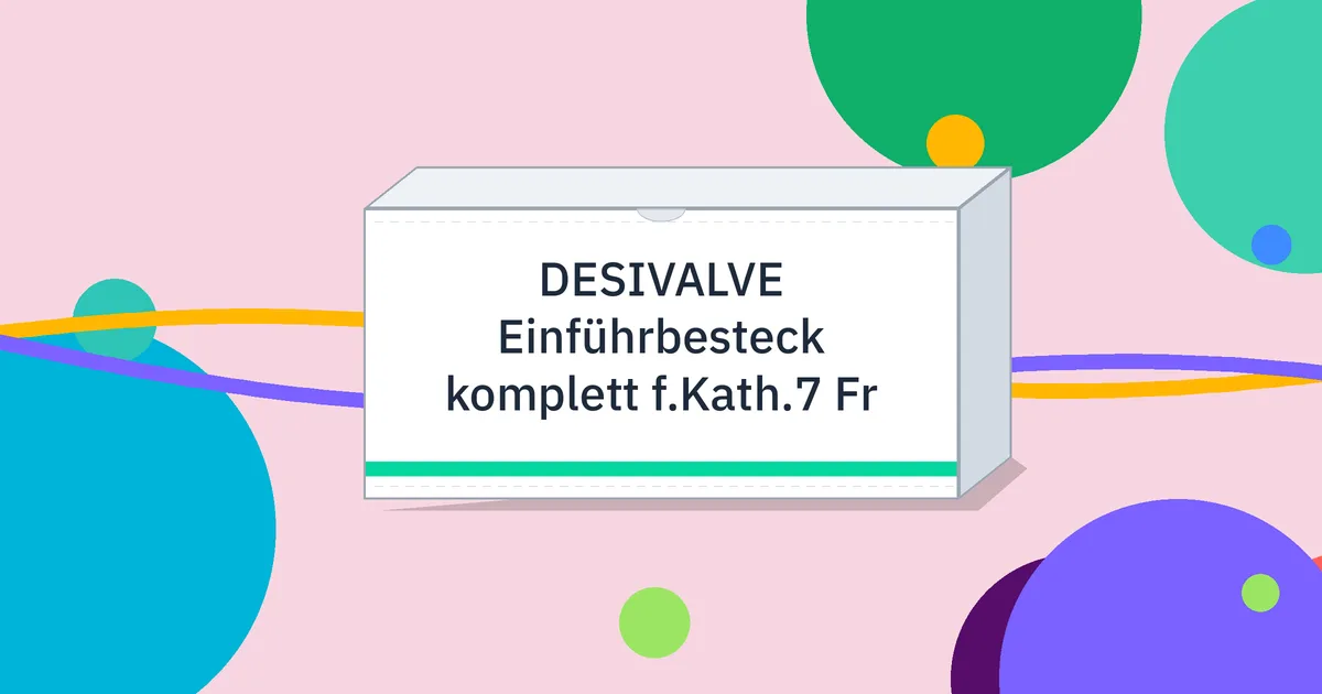 Symbolbild: Packung mit der Aufschrift DESIVALVE Einführbesteck komplett f.Kath.7 Fr (PZN 09381268) – Verfügbarkeit und Bezug in Apotheken in Frankfurt am Main