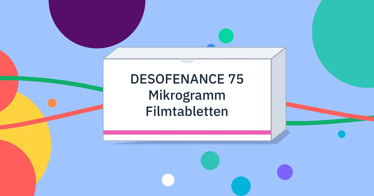 Symbolbild: Packung mit der Aufschrift DESOFENANCE 75 Mikrogramm Filmtabletten (PZN 12585017) – Verfügbarkeit und Bezug in Apotheken in Frankfurt am Main