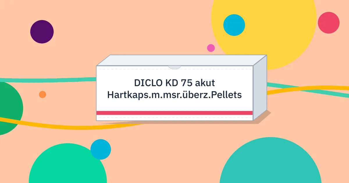 Symbolbild: Packung mit der Aufschrift DICLO KD 75 akut Hartkaps.m.msr.überz.Pellets (PZN 02736490) – Verfügbarkeit und Bezug in Apotheken in Frankfurt am Main