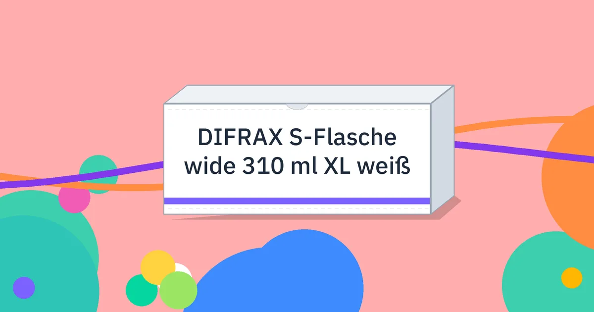 Symbolbild: Packung mit der Aufschrift DIFRAX S-Flasche wide 310 ml XL weiß (PZN 15734067) – Verfügbarkeit und Bezug in Apotheken in Frankfurt am Main