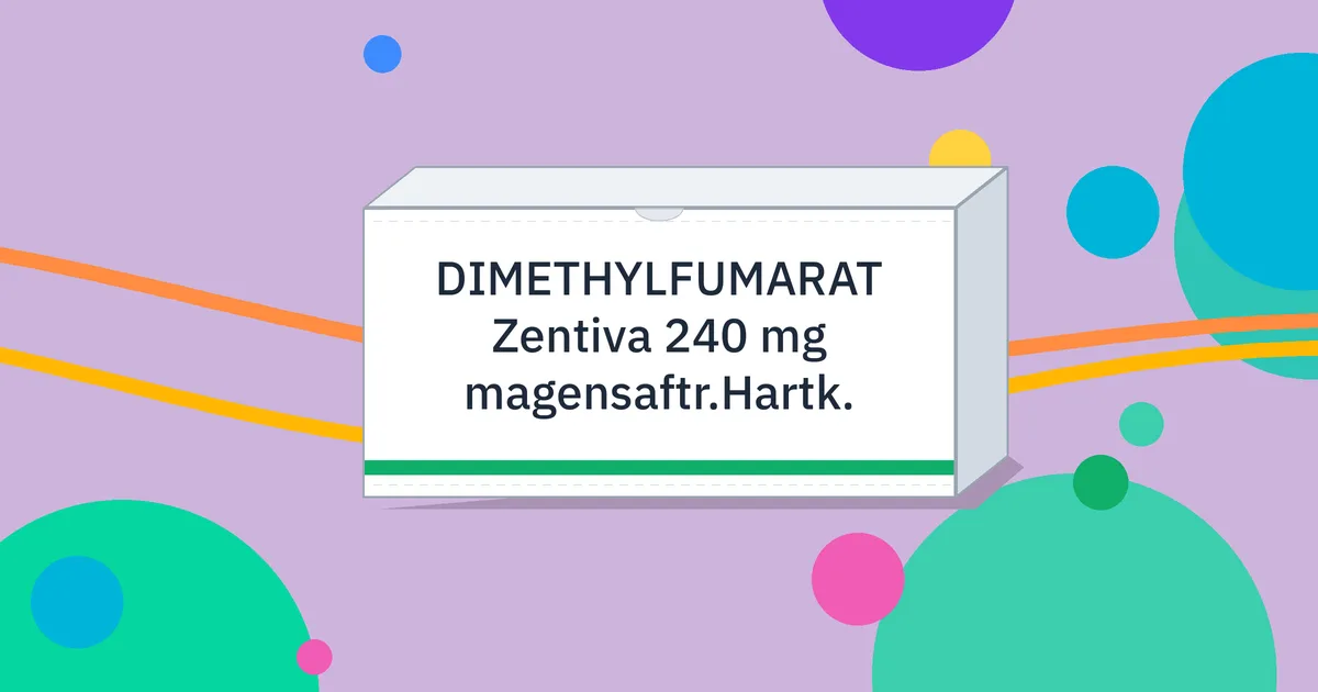 Symbolbild: Packung mit der Aufschrift DIMETHYLFUMARAT Zentiva 240 mg magensaftr.Hartk. (PZN 19454488) – Verfügbarkeit und Bezug in Apotheken in Frankfurt am Main