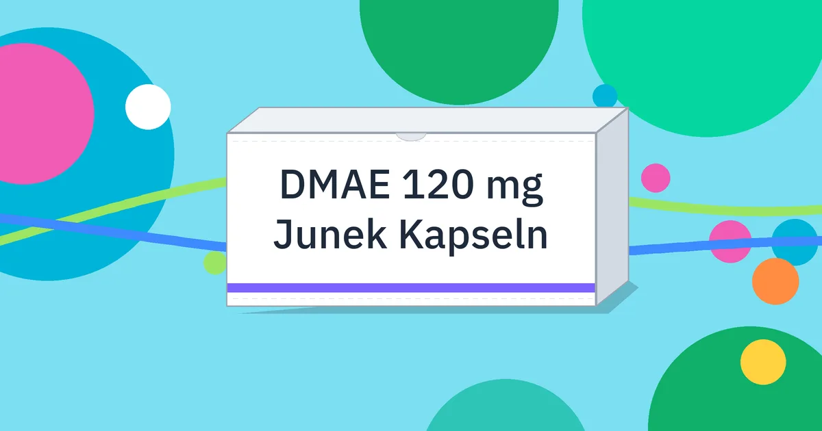 Symbolbild: Packung mit der Aufschrift DMAE 120 mg Junek Kapseln (PZN 10829521) – Verfügbarkeit und Bezug in Apotheken in Frankfurt am Main