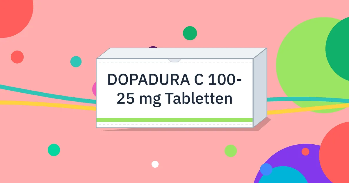 Symbolbild: Packung mit der Aufschrift DOPADURA C 100-25 mg Tabletten (PZN 03472343) – Verfügbarkeit und Bezug in Apotheken in Frankfurt am Main