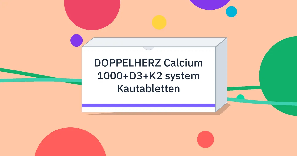 Symbolbild: Packung mit der Aufschrift DOPPELHERZ Calcium 1000+D3+K2 system Kautabletten (PZN 15611577) – Verfügbarkeit und Bezug in Apotheken in Frankfurt am Main