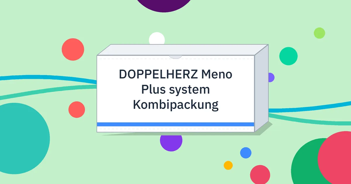 Symbolbild: Packung mit der Aufschrift DOPPELHERZ Meno Plus system Kombipackung (PZN 19712855) – Verfügbarkeit und Bezug in Apotheken in Frankfurt am Main