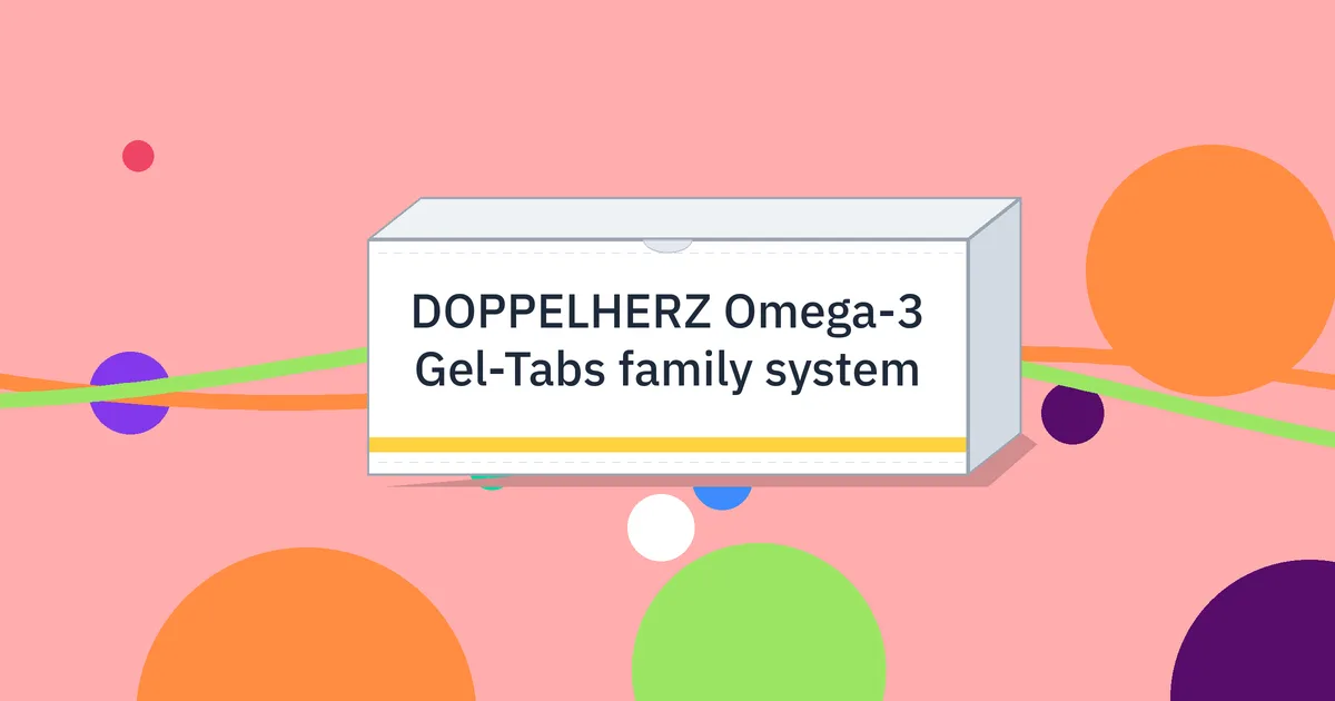 Symbolbild: Packung mit der Aufschrift DOPPELHERZ Omega-3 Gel-Tabs family system (PZN 16849708) – Verfügbarkeit und Bezug in Apotheken in Frankfurt am Main