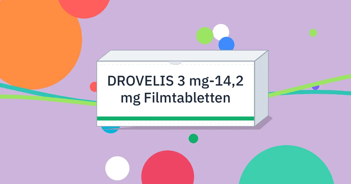Symbolbild: Packung mit der Aufschrift DROVELIS 3 mg-14,2 mg Filmtabletten (PZN 17293213) – Verfügbarkeit und Bezug in Apotheken in Frankfurt am Main