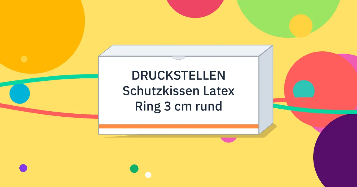 Symbolbild: Packung mit der Aufschrift DRUCKSTELLEN Schutzkissen Latex Ring 3 cm rund (PZN 07566236) – Verfügbarkeit und Bezug in Apotheken in Frankfurt am Main