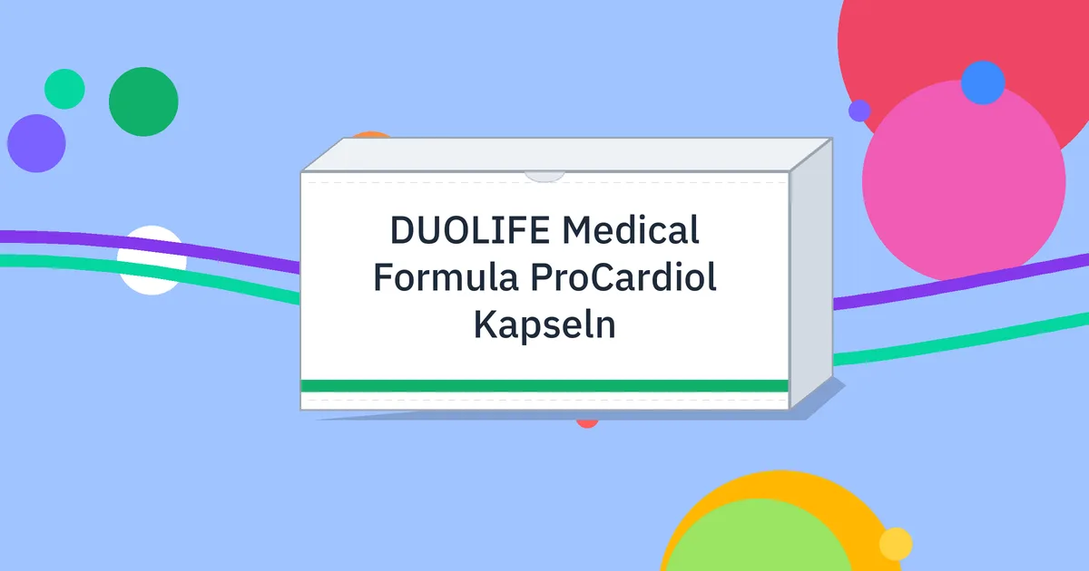 Symbolbild: Packung mit der Aufschrift DUOLIFE Medical Formula ProCardiol Kapseln (PZN 16613650) – Verfügbarkeit und Bezug in Apotheken in Frankfurt am Main