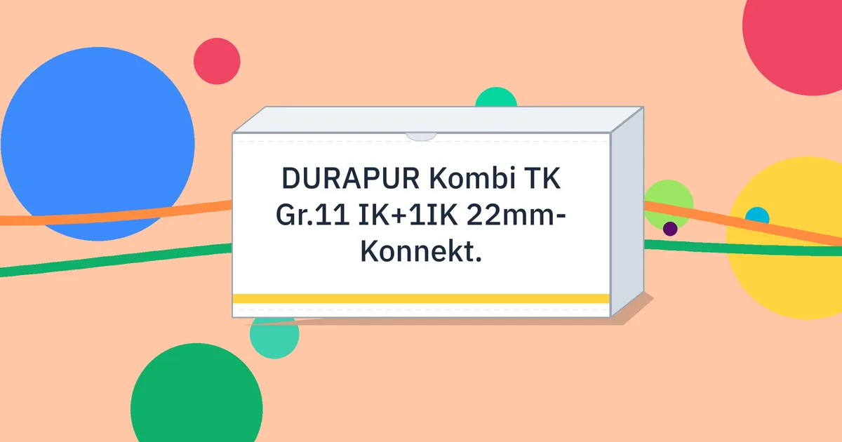 Symbolbild: Packung mit der Aufschrift DURAPUR Kombi TK Gr.11 IK+1IK 22mm-Konnekt. (PZN 16030345) – Verfügbarkeit und Bezug in Apotheken in Frankfurt am Main