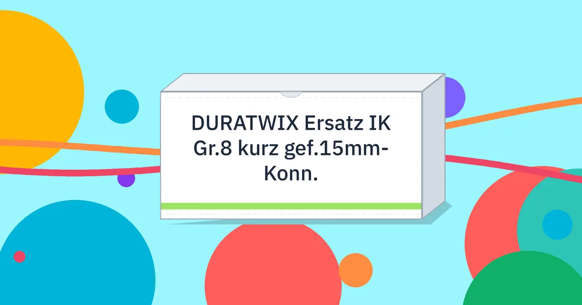 Symbolbild: Packung mit der Aufschrift DURATWIX Ersatz IK Gr.8 kurz gef.15mm-Konn. (PZN 06990802) – Verfügbarkeit und Bezug in Apotheken in Frankfurt am Main
