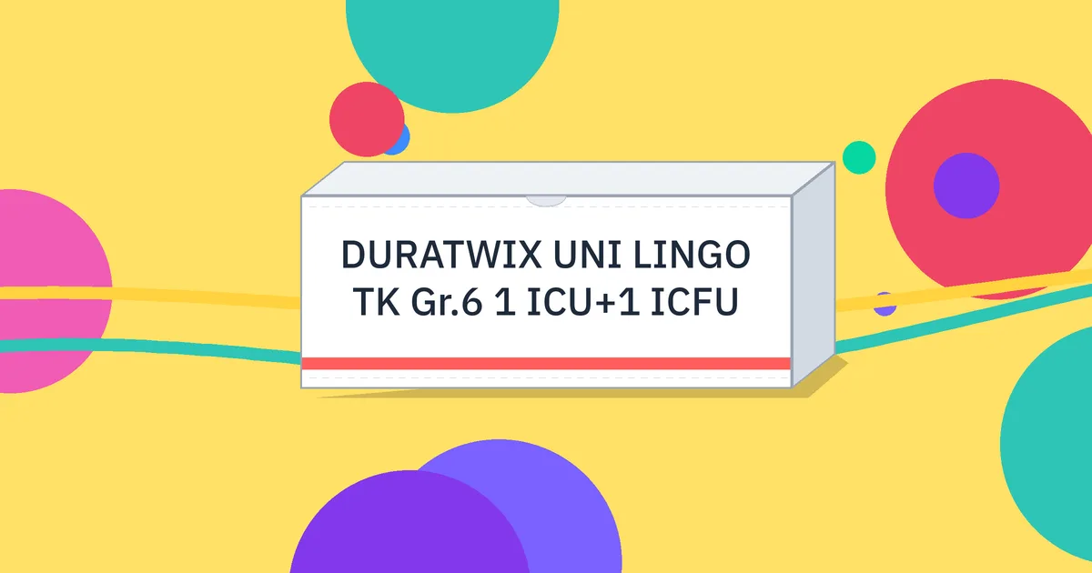 Symbolbild: Packung mit der Aufschrift DURATWIX UNI LINGO TK Gr.6 1 ICU+1 ICFU (PZN 19788143) – Verfügbarkeit und Bezug in Apotheken in Frankfurt am Main