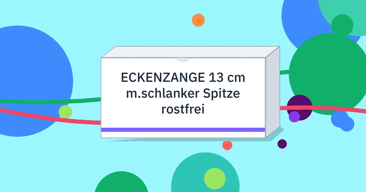 Symbolbild: Packung mit der Aufschrift ECKENZANGE 13 cm m.schlanker Spitze rostfrei (PZN 17287980) – Verfügbarkeit und Bezug in Apotheken in Frankfurt am Main