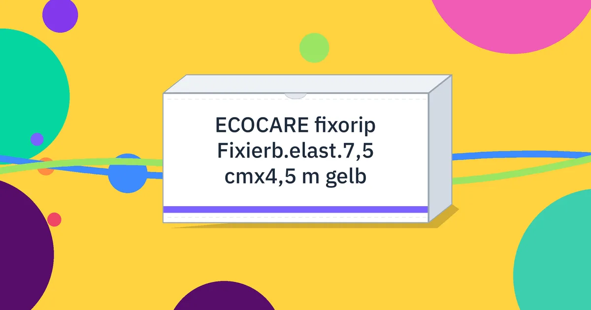 Symbolbild: Packung mit der Aufschrift ECOCARE fixorip Fixierb.elast.7,5 cmx4,5 m gelb (PZN 11520435) – Verfügbarkeit und Bezug in Apotheken in Frankfurt am Main