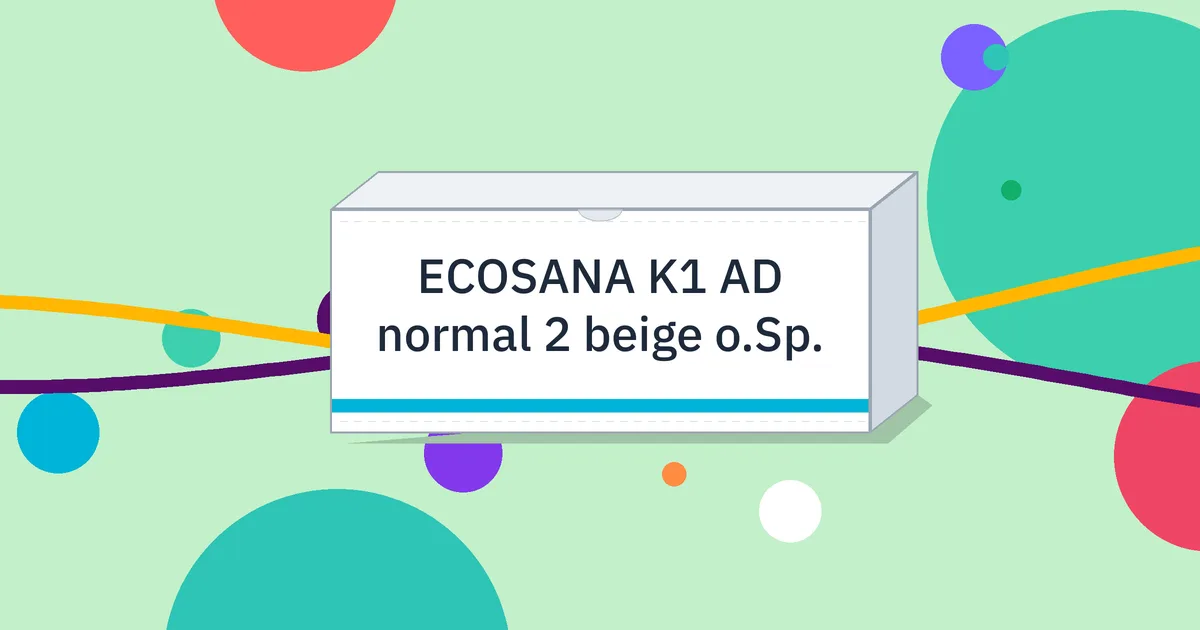 Symbolbild: Packung mit der Aufschrift ECOSANA K1 AD normal 2 beige o.Sp. (PZN 04724456) – Verfügbarkeit und Bezug in Apotheken in Frankfurt am Main