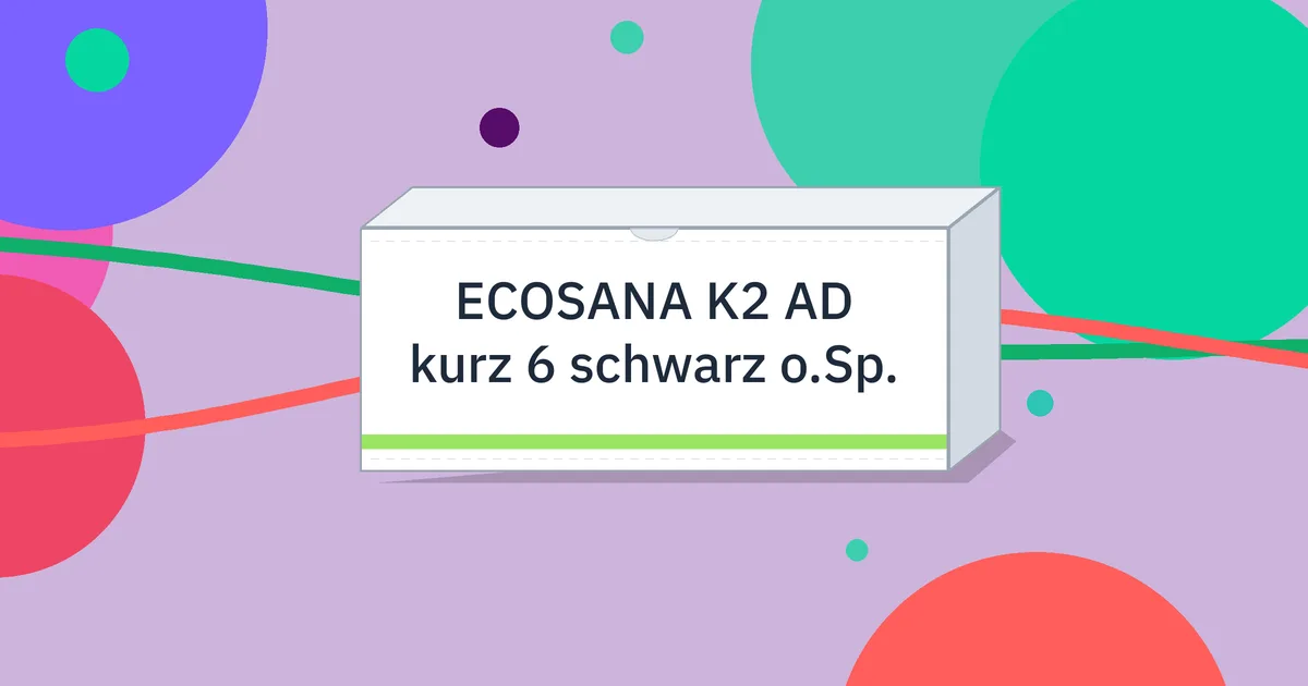 Symbolbild: Packung mit der Aufschrift ECOSANA K2 AD kurz 6 schwarz o.Sp. (PZN 01355567) – Verfügbarkeit und Bezug in Apotheken in Frankfurt am Main