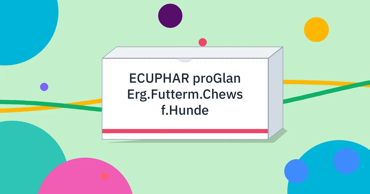 Symbolbild: Packung mit der Aufschrift ECUPHAR proGlan Erg.Futterm.Chews f.Hunde (PZN 20691934) – Verfügbarkeit und Bezug in Apotheken in Frankfurt am Main