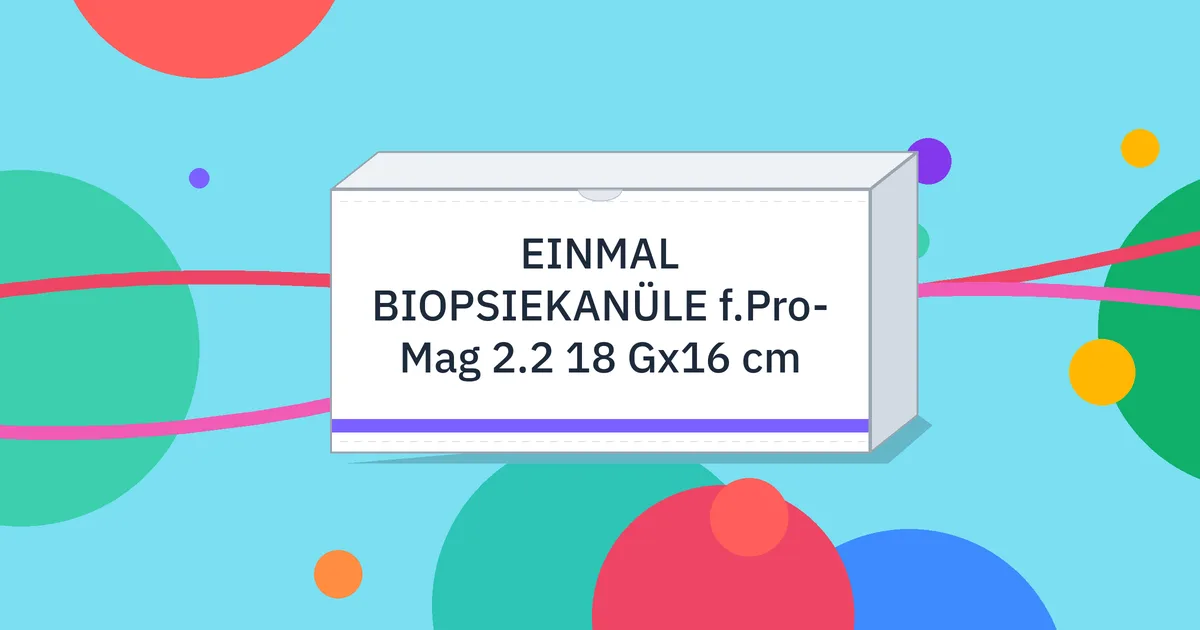 Symbolbild: Packung mit der Aufschrift EINMAL BIOPSIEKANÜLE f.Pro-Mag 2.2 18 Gx16 cm (PZN 18812230) – Verfügbarkeit und Bezug in Apotheken in Frankfurt am Main
