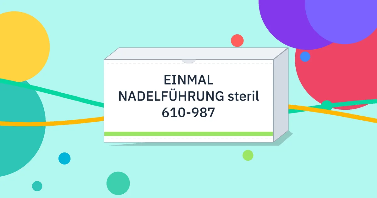 Symbolbild: Packung mit der Aufschrift EINMAL NADELFÜHRUNG steril 610-987 (PZN 15864999) – Verfügbarkeit und Bezug in Apotheken in Frankfurt am Main