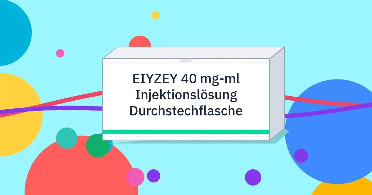 Symbolbild: Packung mit der Aufschrift EIYZEY 40 mg-ml Injektionslösung Durchstechflasche (PZN 19801145) – Verfügbarkeit und Bezug in Apotheken in Frankfurt am Main