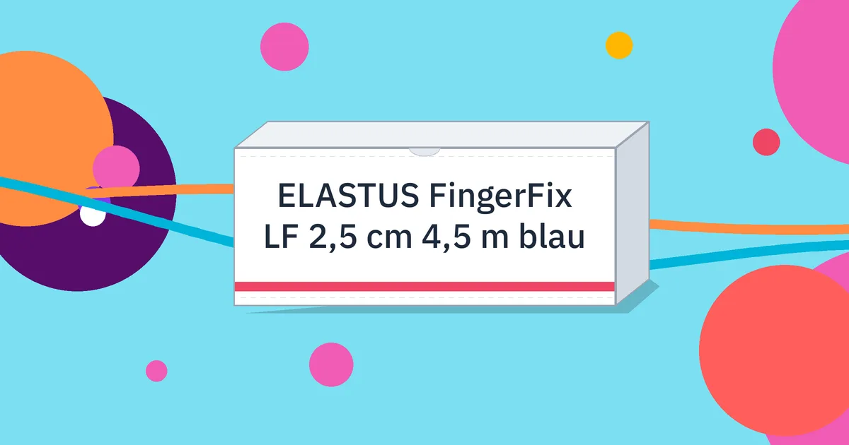 Symbolbild: Packung mit der Aufschrift ELASTUS FingerFix LF 2,5 cm 4,5 m blau (PZN 12855362) – Verfügbarkeit und Bezug in Apotheken in Frankfurt am Main