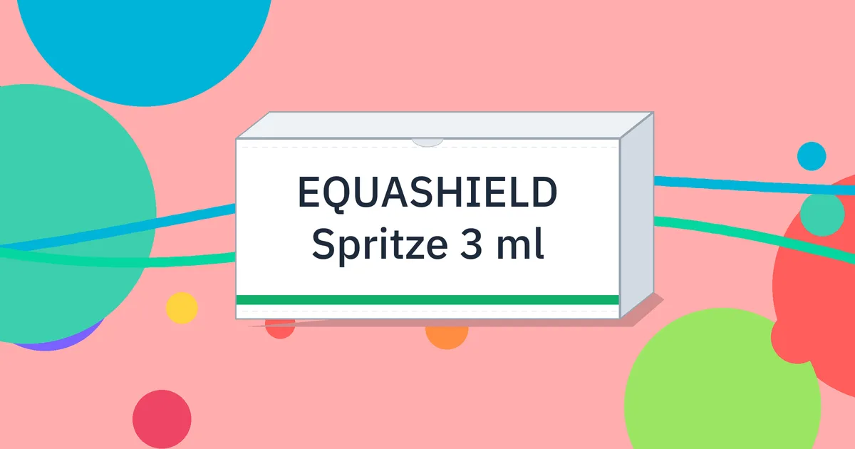 Symbolbild: Packung mit der Aufschrift EQUASHIELD Spritze 3 ml (PZN 13500715) – Verfügbarkeit und Bezug in Apotheken in Frankfurt am Main