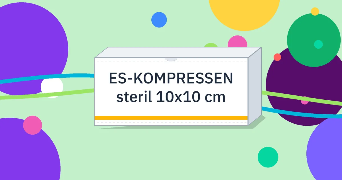 Symbolbild: Packung mit der Aufschrift ES-KOMPRESSEN steril 10x10 cm (PZN 09396175) – Verfügbarkeit und Bezug in Apotheken in Frankfurt am Main