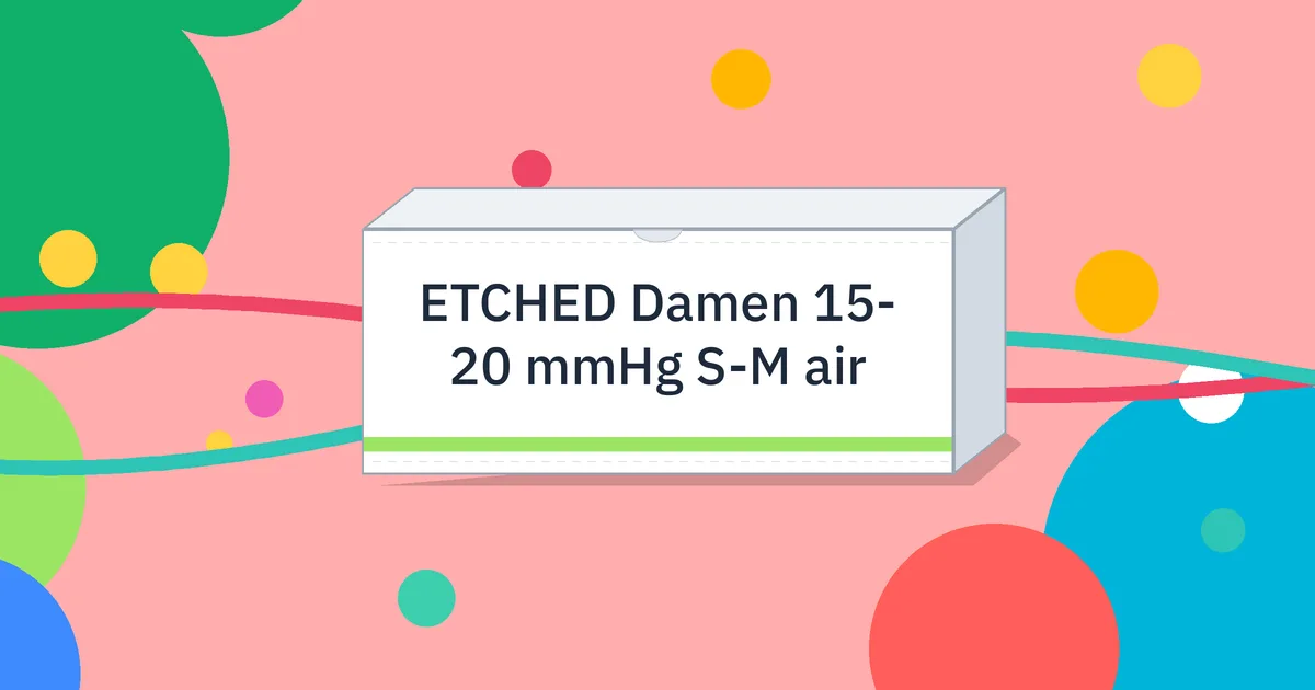 Symbolbild: Packung mit der Aufschrift ETCHED Damen 15-20 mmHg S-M air (PZN 20112296) – Verfügbarkeit und Bezug in Apotheken in Frankfurt am Main