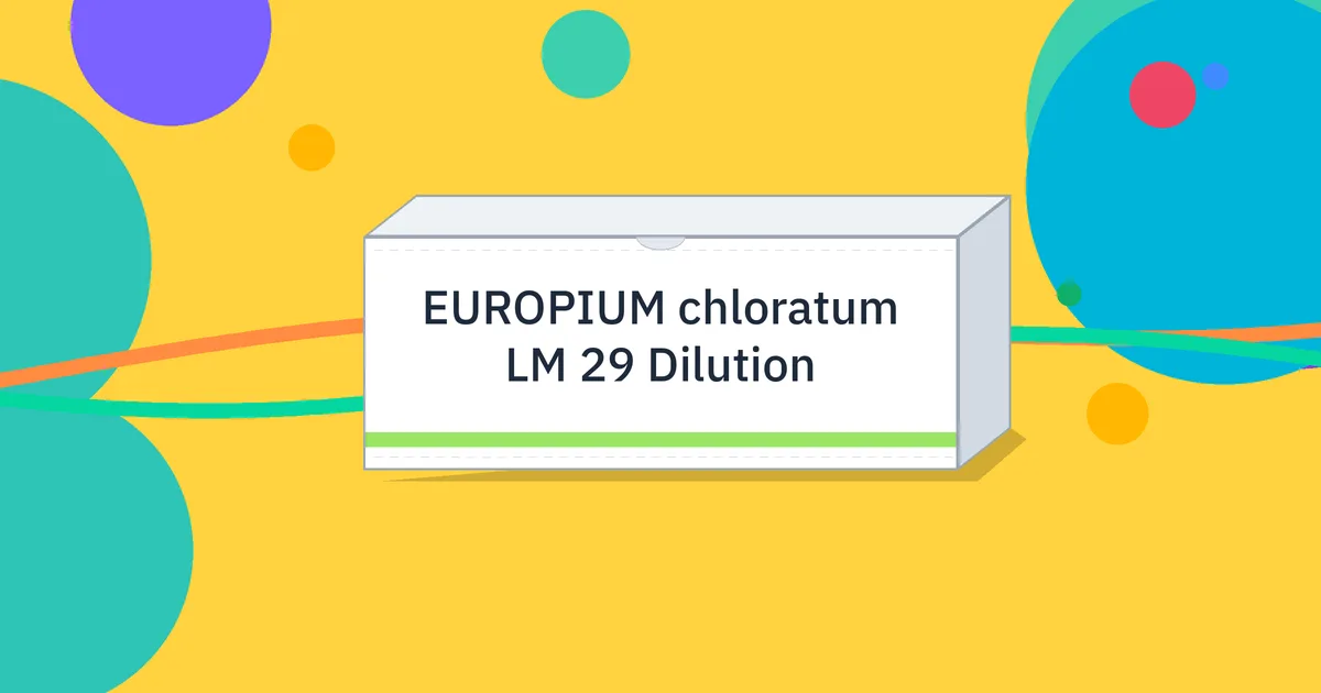 Symbolbild: Packung mit der Aufschrift EUROPIUM chloratum LM 29 Dilution (PZN 13484376) – Verfügbarkeit und Bezug in Apotheken in Frankfurt am Main