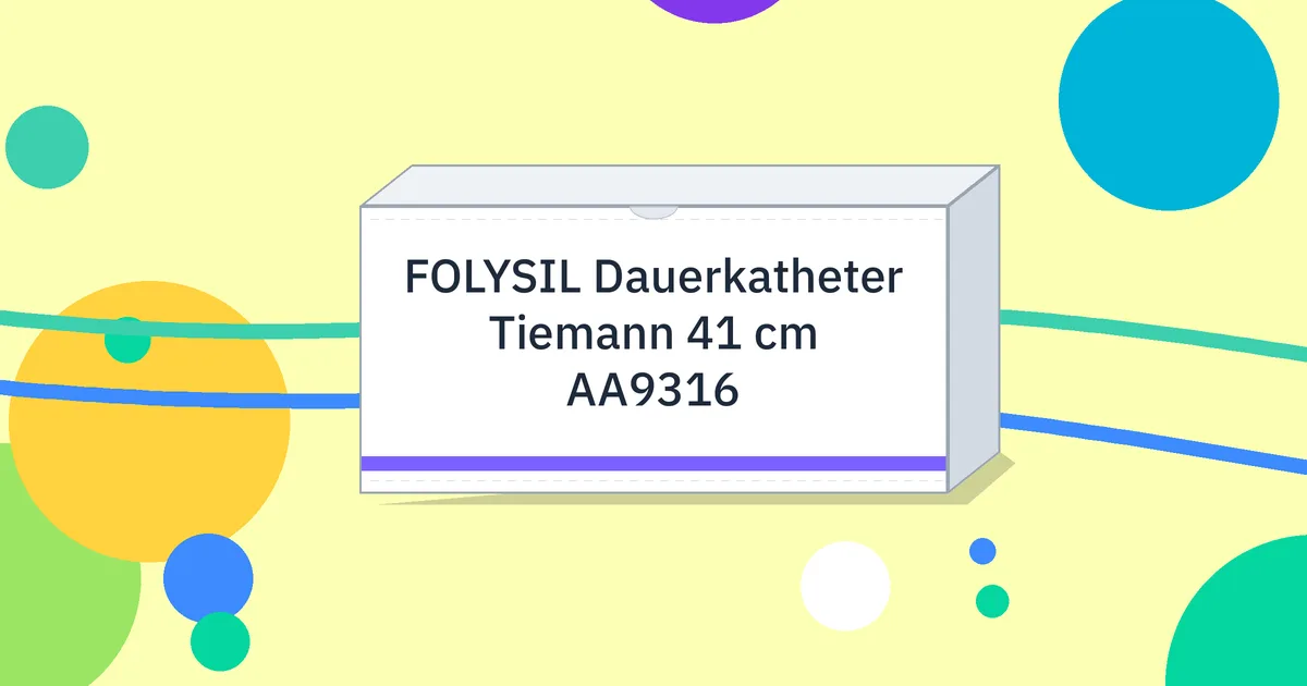 Symbolbild: Packung mit der Aufschrift FOLYSIL Dauerkatheter Tiemann 41 cm AA9316 (PZN 00736623) – Verfügbarkeit und Bezug in Apotheken in Frankfurt am Main