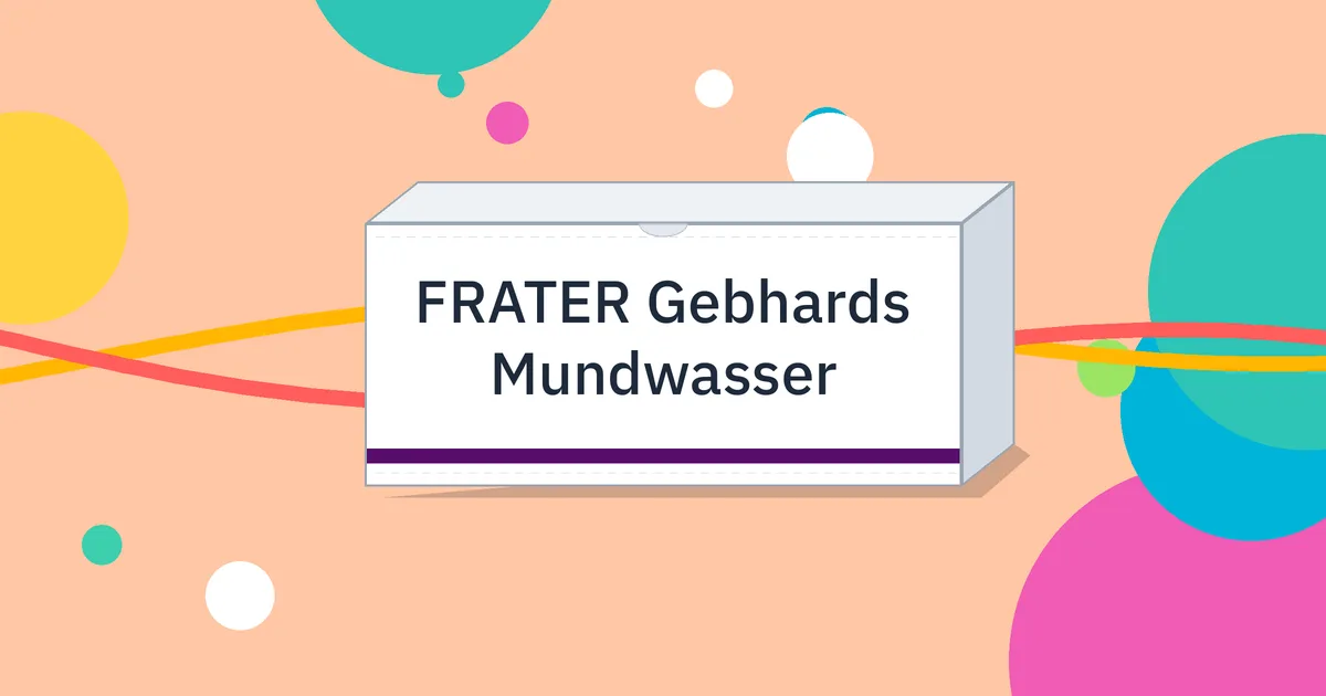 Symbolbild: Packung mit der Aufschrift FRATER Gebhards Mundwasser (PZN 19213075) – Verfügbarkeit und Bezug in Apotheken in Frankfurt am Main
