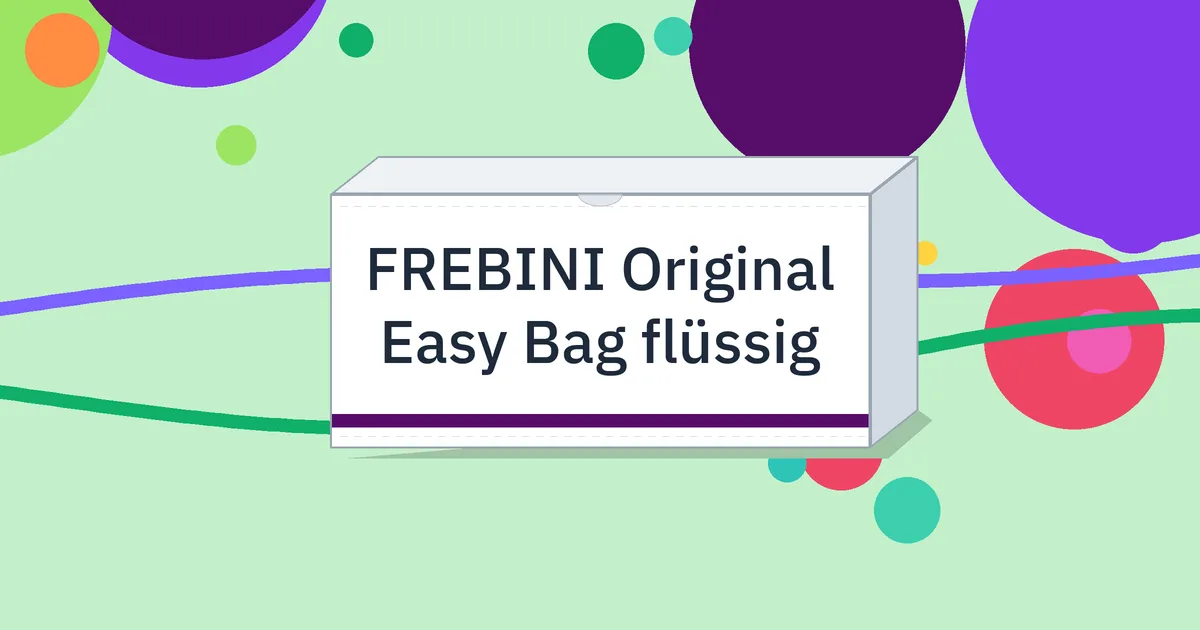 Symbolbild: Packung mit der Aufschrift FREBINI Original Easy Bag flüssig (PZN 02421214) – Verfügbarkeit und Bezug in Apotheken in Frankfurt am Main