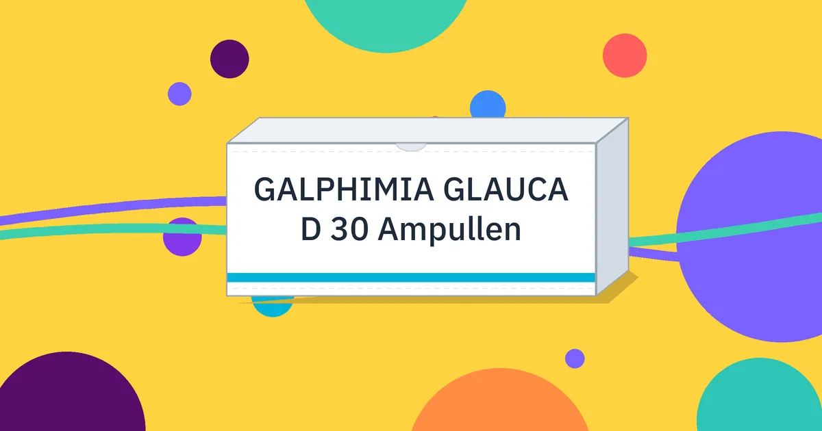 Symbolbild: Packung mit der Aufschrift GALPHIMIA GLAUCA D 30 Ampullen (PZN 11706039) – Verfügbarkeit und Bezug in Apotheken in Frankfurt am Main