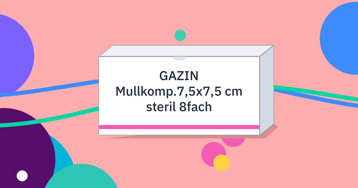 Symbolbild: Packung mit der Aufschrift GAZIN Mullkomp.7,5x7,5 cm steril 8fach (PZN 17434458) – Verfügbarkeit und Bezug in Apotheken in Frankfurt am Main