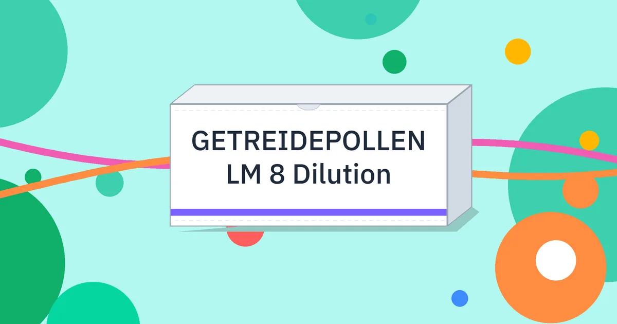 Symbolbild: Packung mit der Aufschrift GETREIDEPOLLEN LM 8 Dilution (PZN 12877576) – Verfügbarkeit und Bezug in Apotheken in Frankfurt am Main