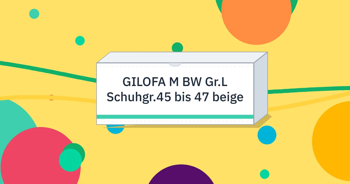 Symbolbild: Packung mit der Aufschrift GILOFA M BW Gr.L Schuhgr.45 bis 47 beige (PZN 16725202) – Verfügbarkeit und Bezug in Apotheken in Frankfurt am Main