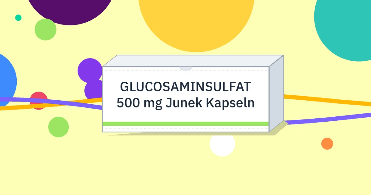Symbolbild: Packung mit der Aufschrift GLUCOSAMINSULFAT 500 mg Junek Kapseln (PZN 01037258) – Verfügbarkeit und Bezug in Apotheken in Frankfurt am Main