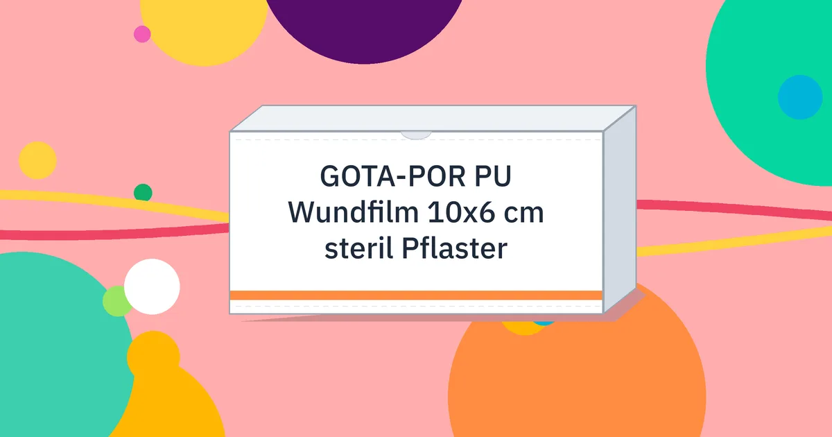 Symbolbild: Packung mit der Aufschrift GOTA-POR PU Wundfilm 10x6 cm steril Pflaster (PZN 03942151) – Verfügbarkeit und Bezug in Apotheken in Frankfurt am Main