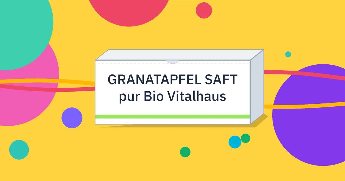 Symbolbild: Packung mit der Aufschrift GRANATAPFEL SAFT pur Bio Vitalhaus (PZN 00608492) – Verfügbarkeit und Bezug in Apotheken in Frankfurt am Main