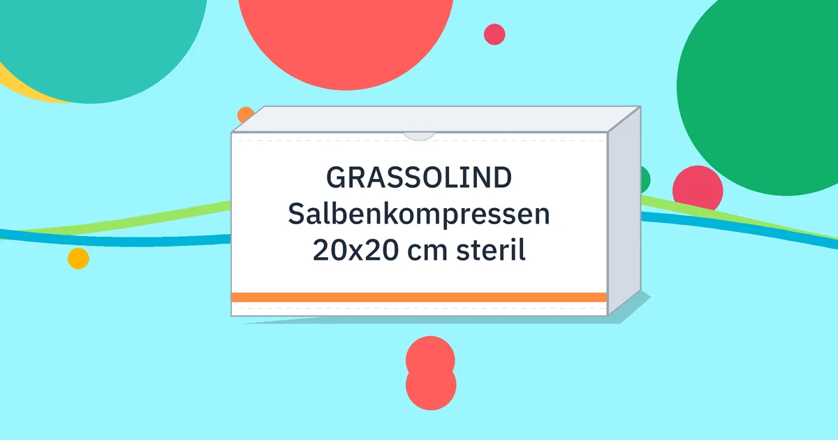 Symbolbild: Packung mit der Aufschrift GRASSOLIND Salbenkompressen 20x20 cm steril (PZN 02918831) – Verfügbarkeit und Bezug in Apotheken in Frankfurt am Main