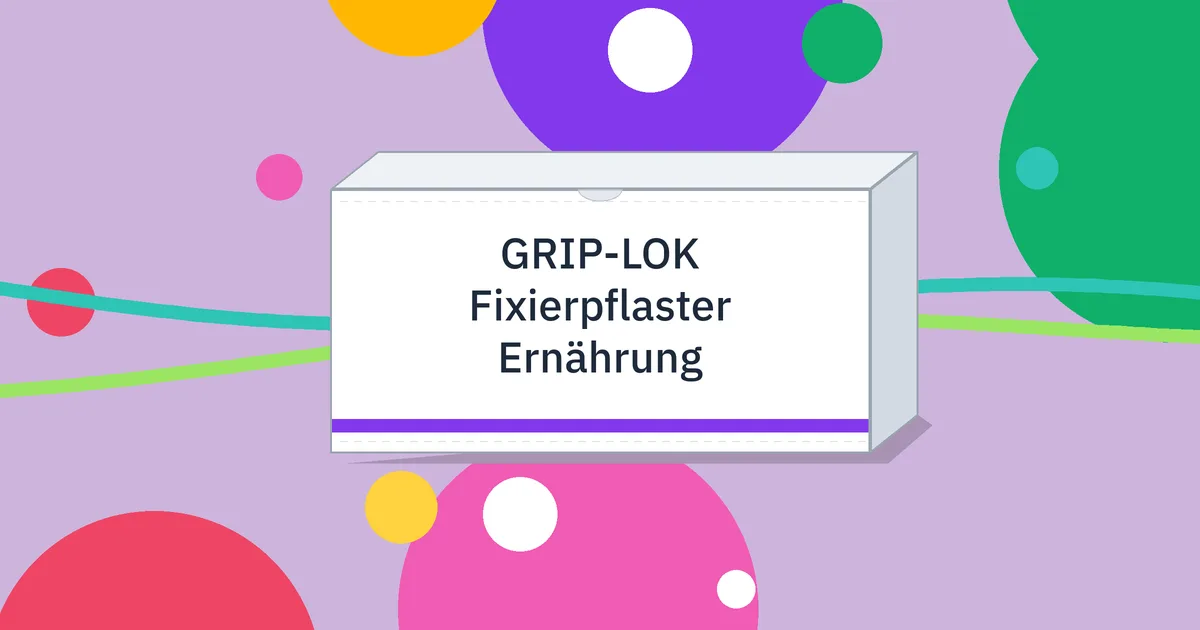 Symbolbild: Packung mit der Aufschrift GRIP-LOK Fixierpflaster Ernährung (PZN 17863314) – Verfügbarkeit und Bezug in Apotheken in Frankfurt am Main