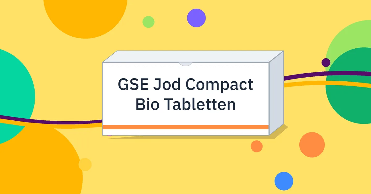 Symbolbild: Packung mit der Aufschrift GSE Jod Compact Bio Tabletten (PZN 14401547) – Verfügbarkeit und Bezug in Apotheken in Frankfurt am Main