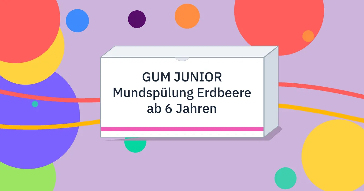 Symbolbild: Packung mit der Aufschrift GUM JUNIOR Mundspülung Erdbeere ab 6 Jahren (PZN 13710499) – Verfügbarkeit und Bezug in Apotheken in Frankfurt am Main