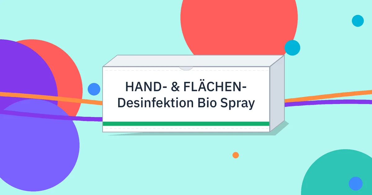 Symbolbild: Packung mit der Aufschrift HAND- & FLÄCHEN-Desinfektion Bio Spray (PZN 16653069) – Verfügbarkeit und Bezug in Apotheken in Frankfurt am Main